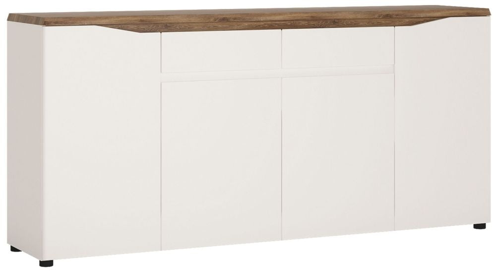 Toledo Gloss White and Stirling Oak 4 Door 2 Drawer Sideboard ...