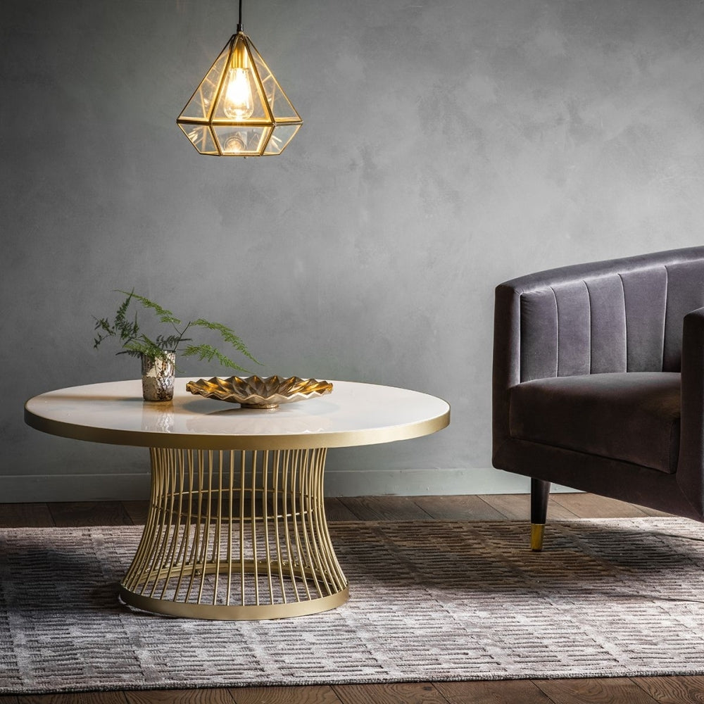 Pickford White Marble and Champagne 90cm Round Coffee Table — Trafalgar ...