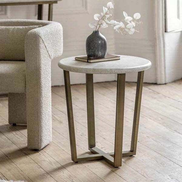 Moderna Travertine Stone Round Side Table — Trafalgar Furniture